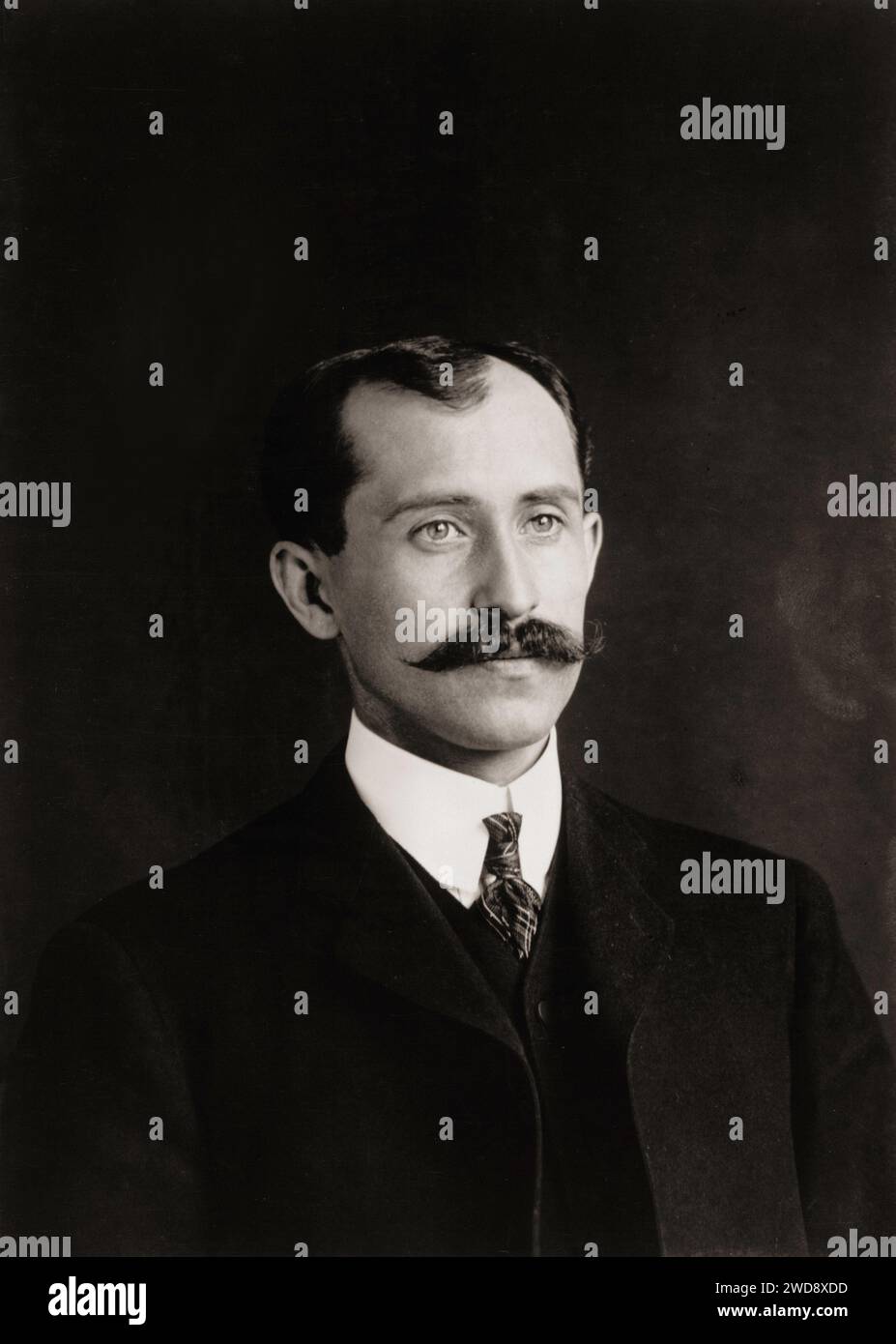 Orville Wright (1871-1948), age 34, head and shoulders, with mustache ...