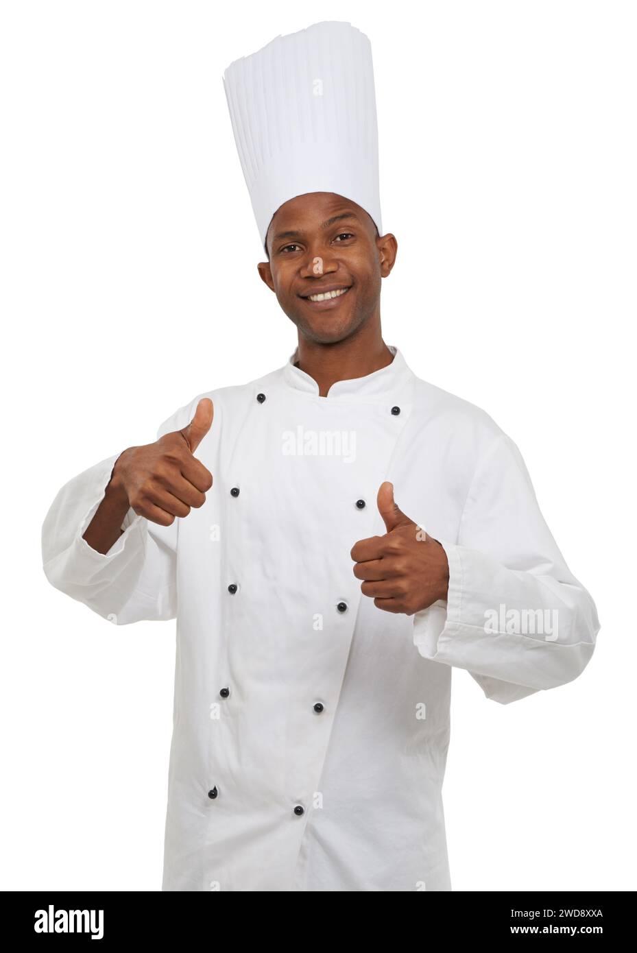 Black man, chef and portrait with thumbs up, happy and confident guy on ...