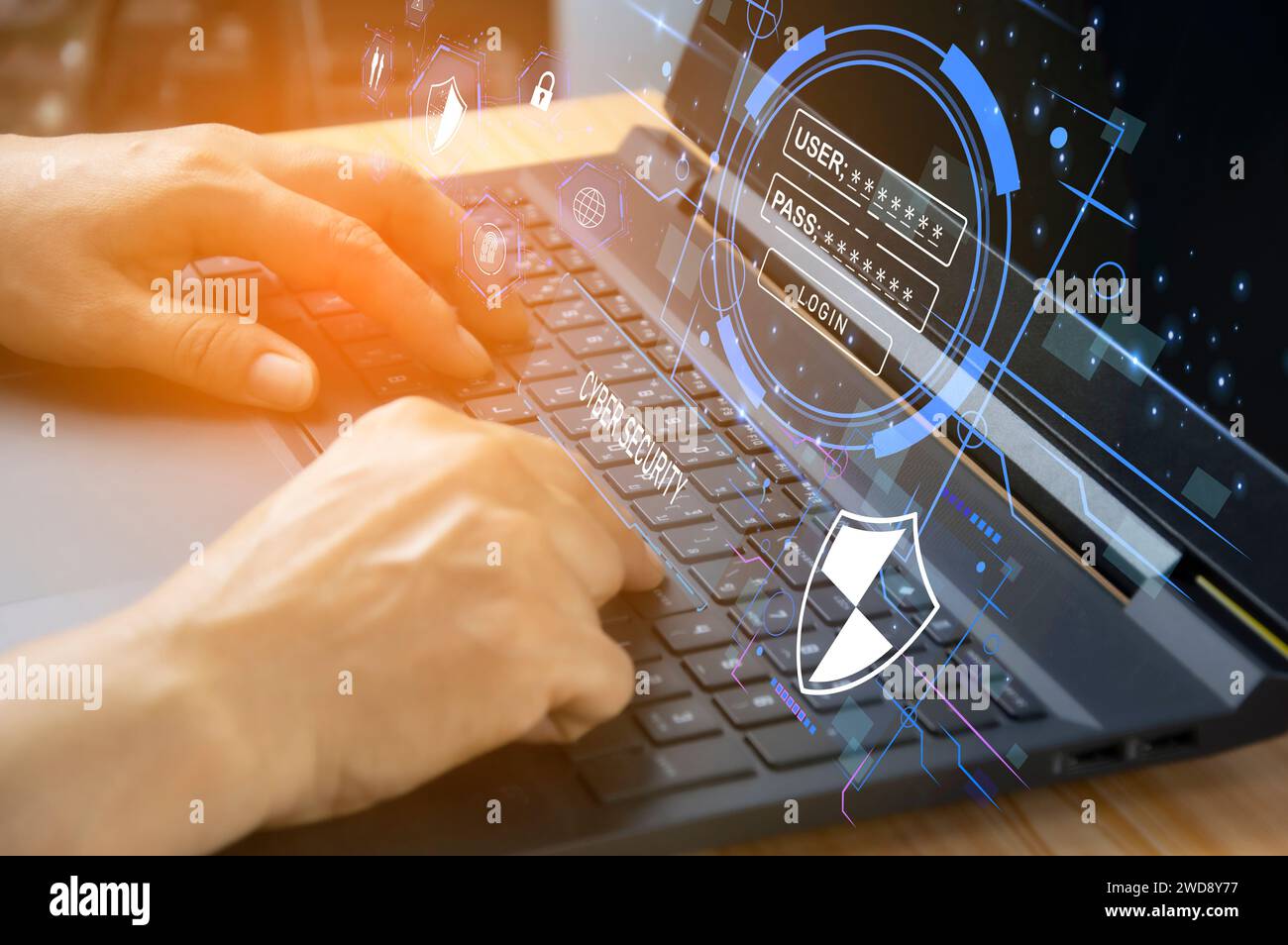 Keypad, cyber shield, lock, technology security system. Digital link ...