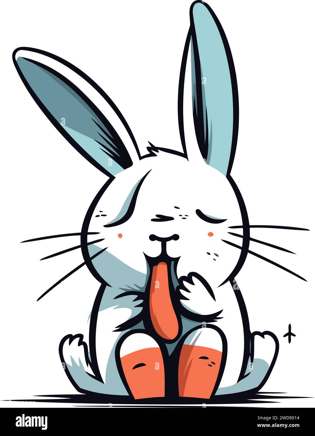 Illustration of a cute little bunny sitting on the ground and yawning ...