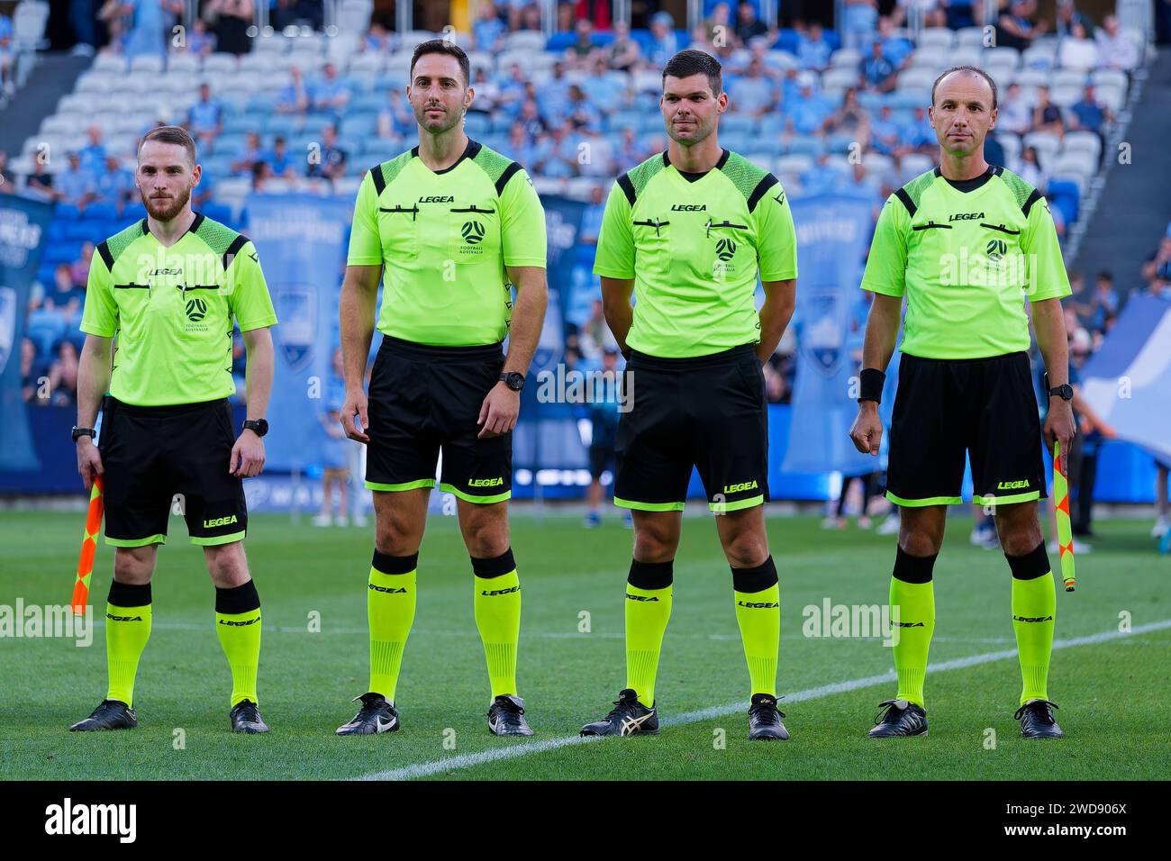 Sydney, Australia. 19th Jan, 2024. Match referees line up on the pitch ...