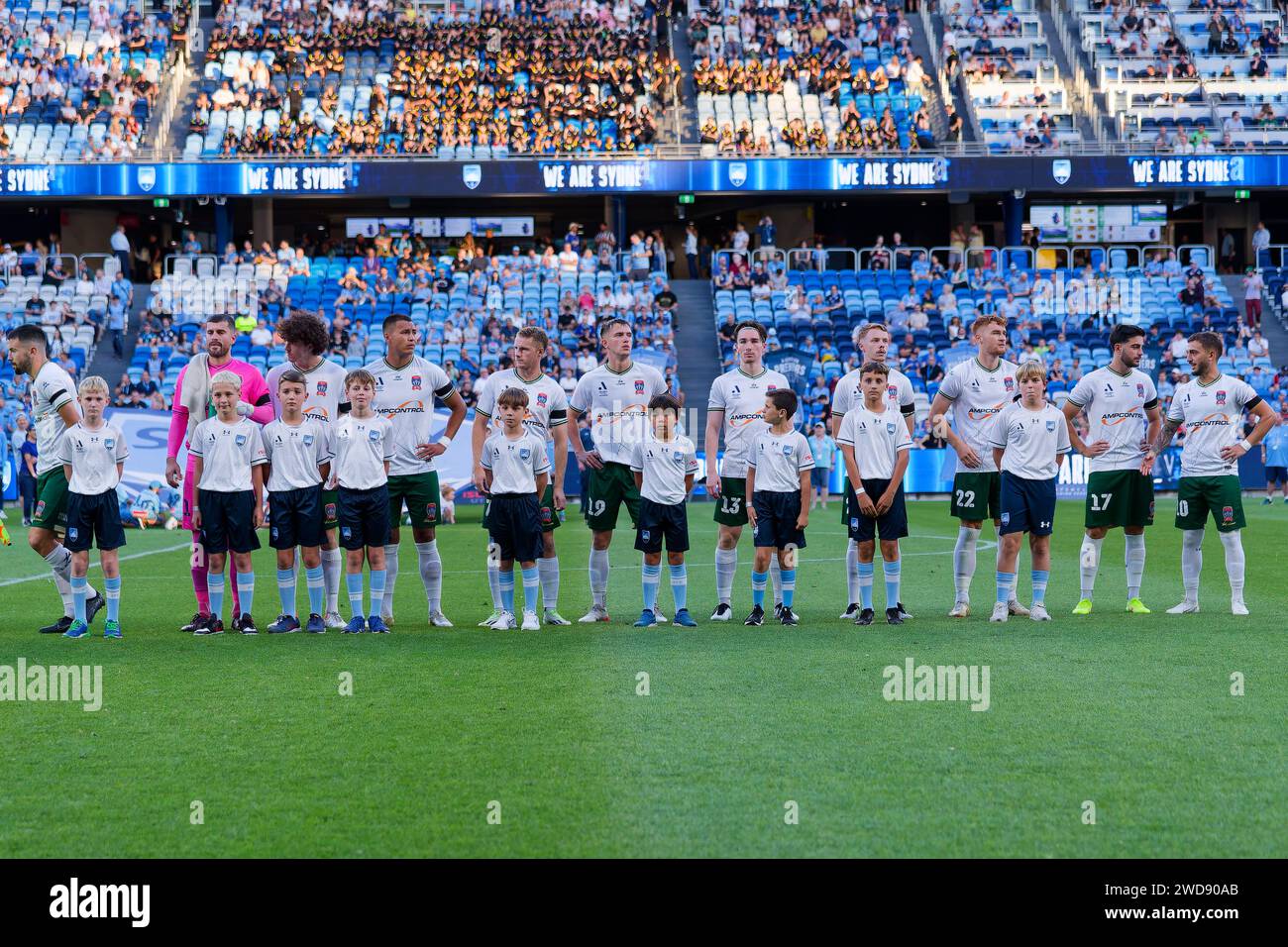 Sydney, Australia. 19th Jan, 2024. Newcastle Jets players line up on ...