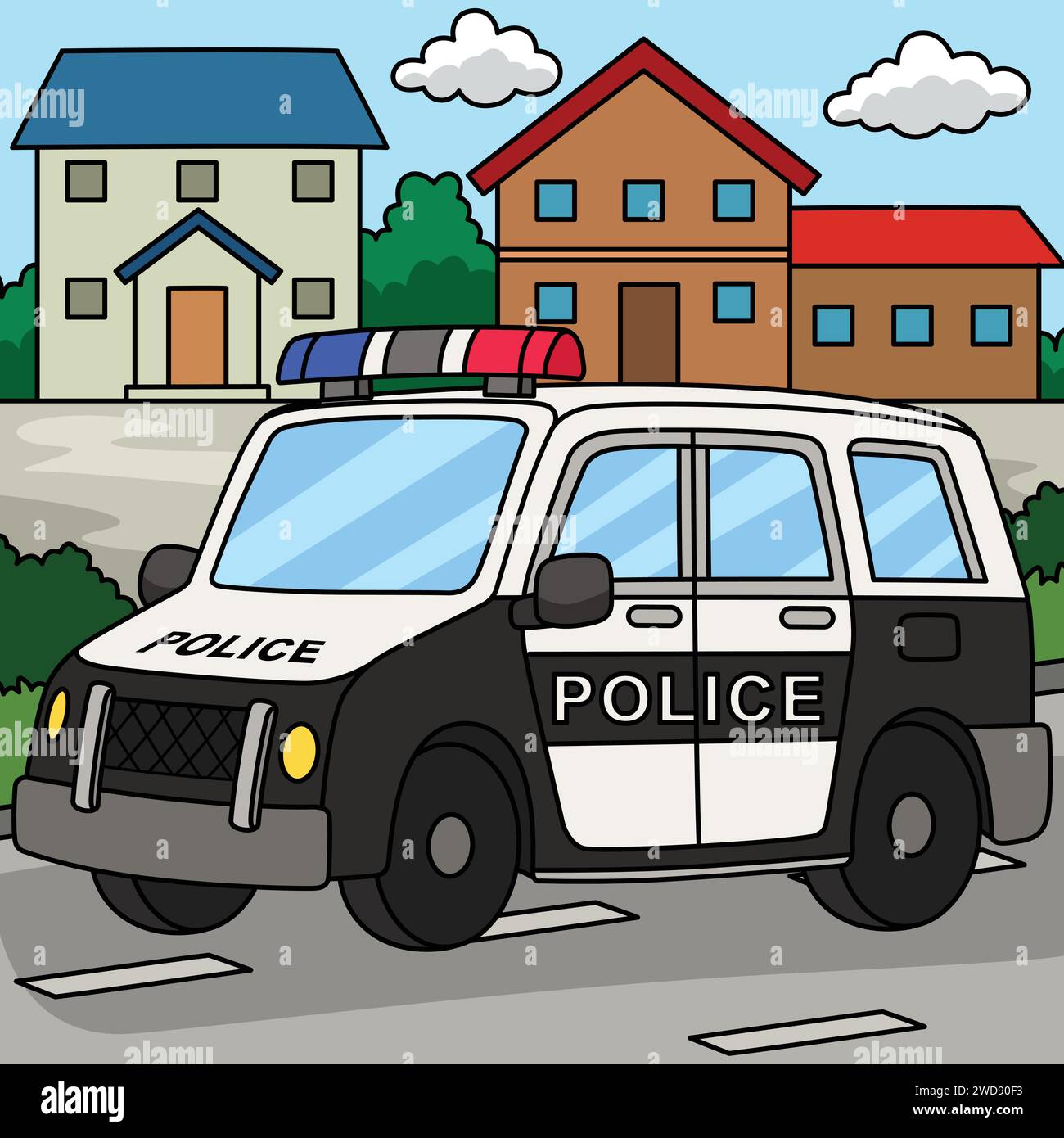 Police Car Colored Cartoon Illustration Stock Vector Image & Art - Alamy