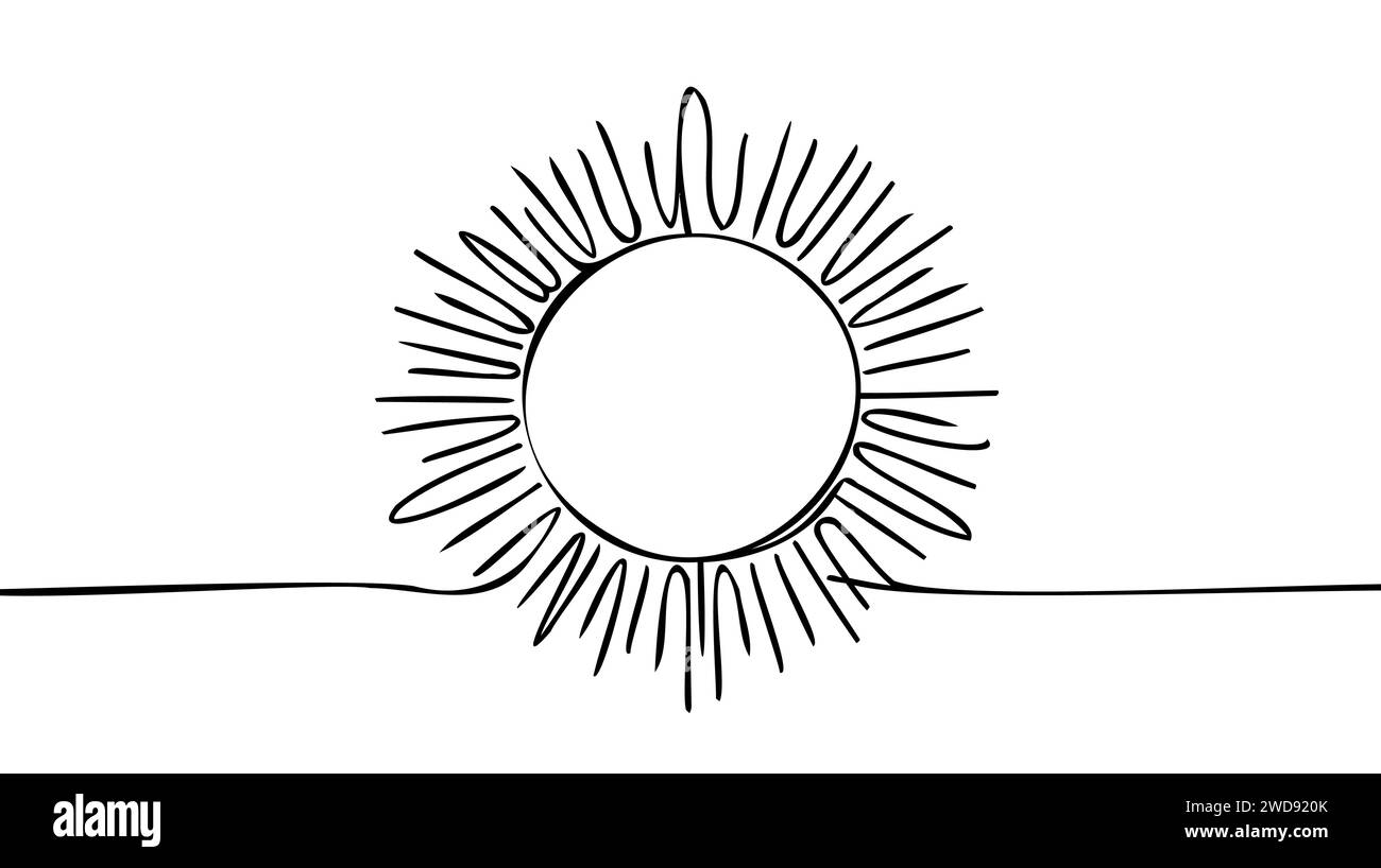 Continuous line sun art. Single line sketch sunny summer travel concept ...
