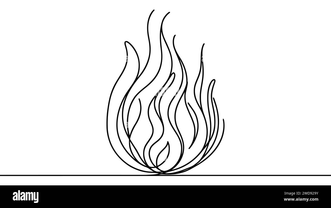 Continuous one line drawing of fire. Fire flame single line art vector ...