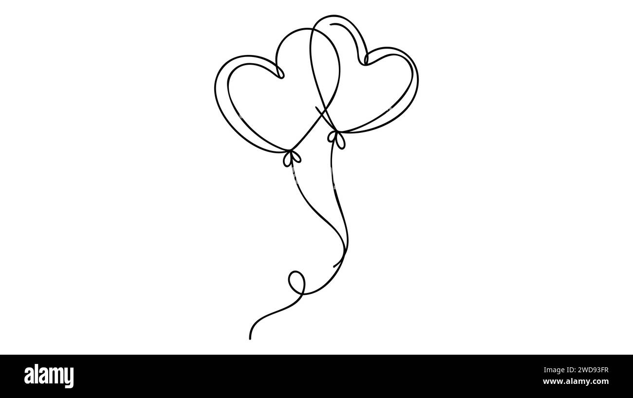 Two Hearts Continuous One Line Drawing. Valentines day concept. Hearts ...