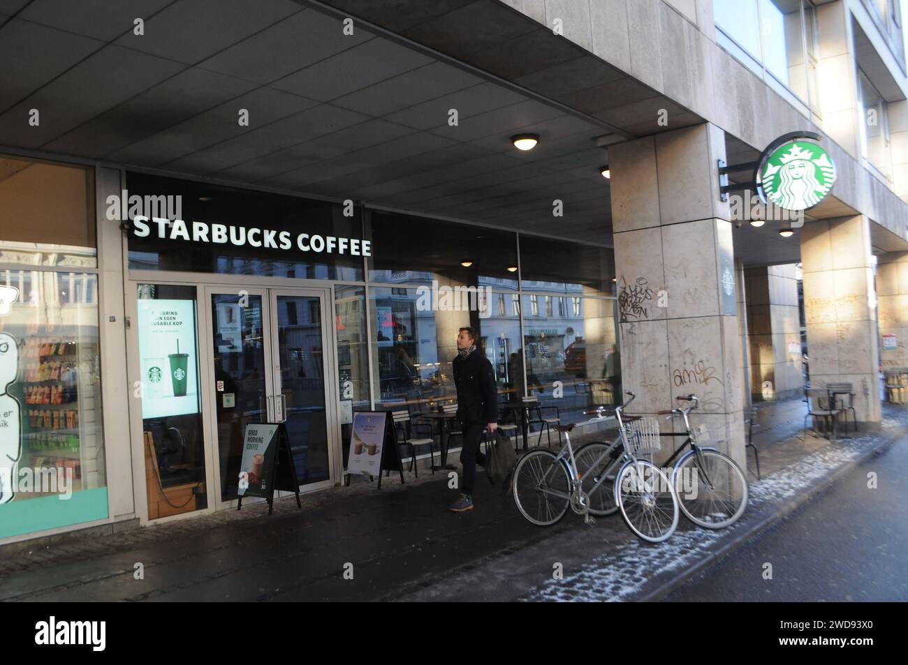 Copenhagen, Denmark /19 January 2024/.Seattle coffee chain starbucks ...