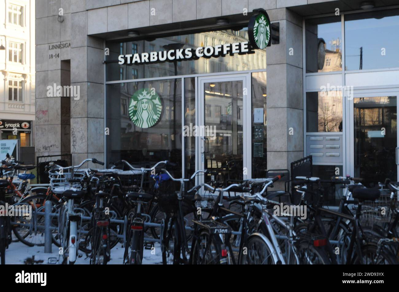 Copenhagen, Denmark /19 January 2024/.Seattle coffee chain starbucks ...