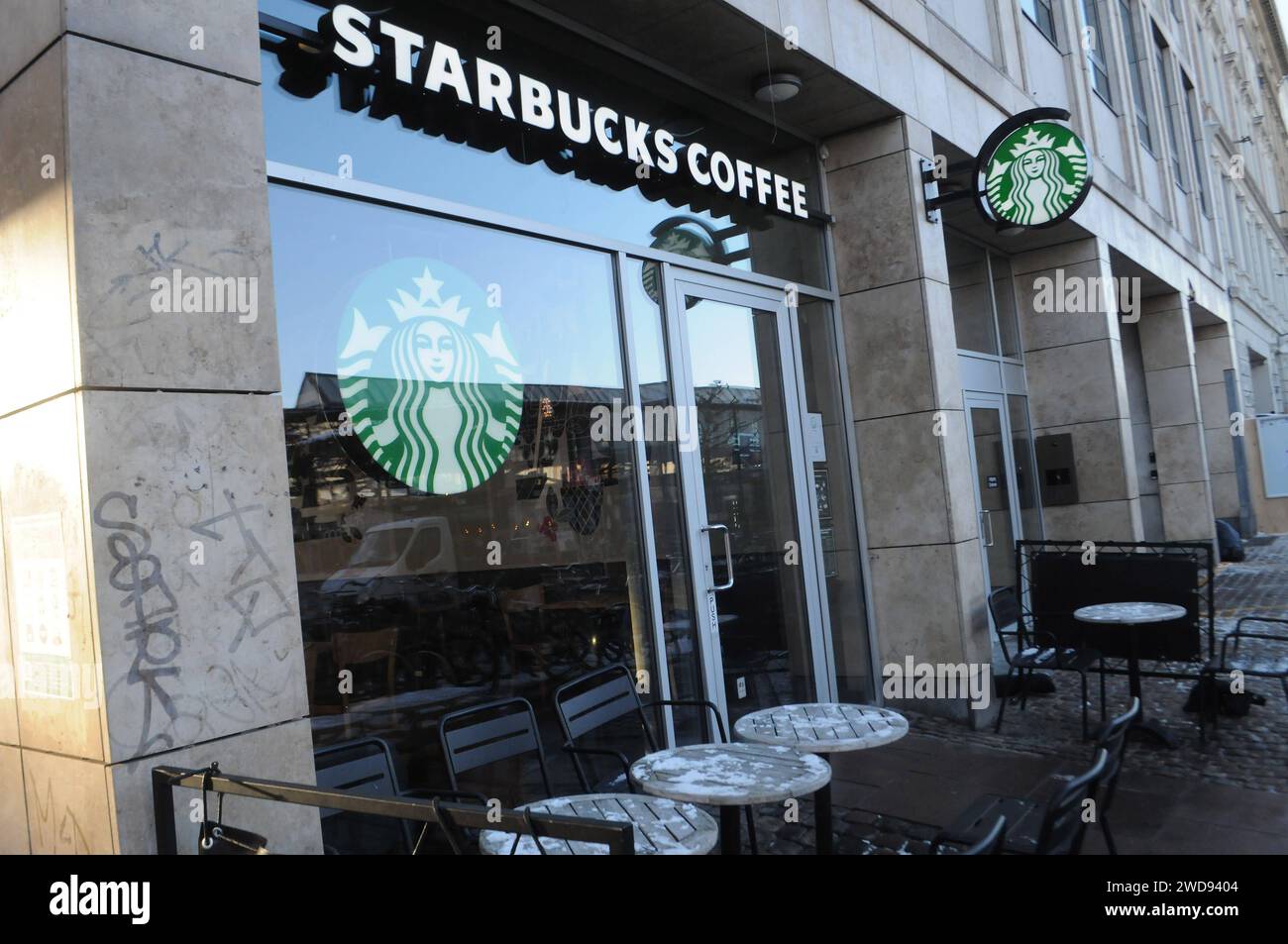 Copenhagen, Denmark /19 January 2024/.Seattle coffee chain starbucks ...