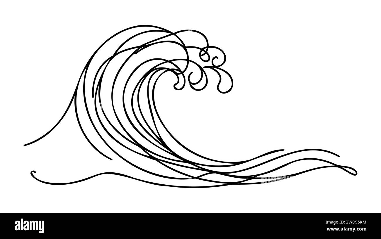 Vector isolated one line simple waves line drawing. Single line waves ...