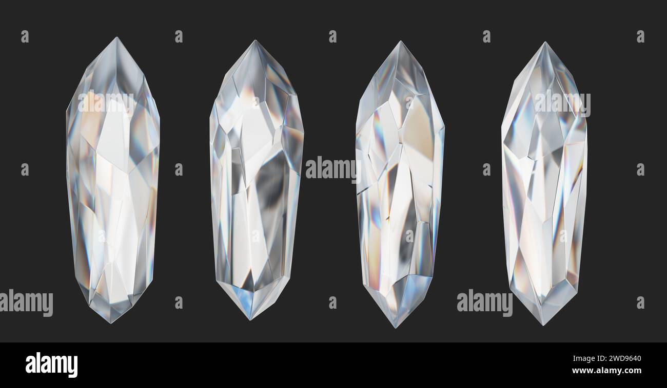 Crystal geometry shape set isolated on black background 3d rendering ...