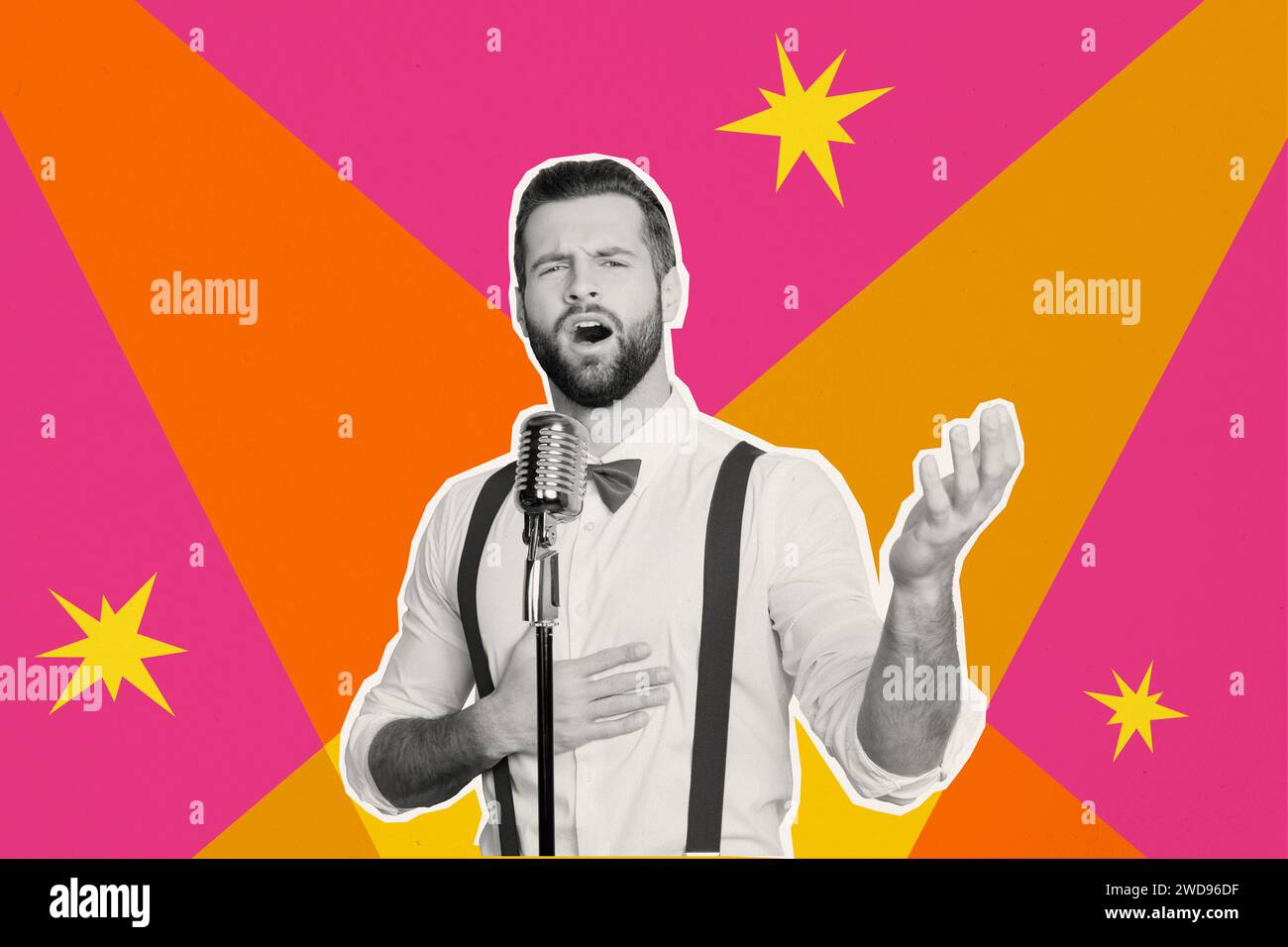 Horizontal contemporary photo collage of black white gamma gentleman ...