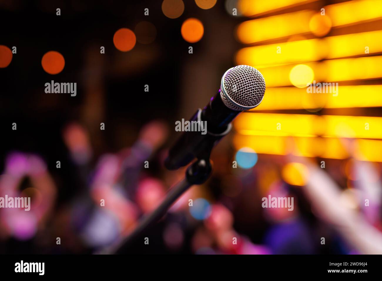 The mic on stage before the artist performance Stock Photo - Alamy