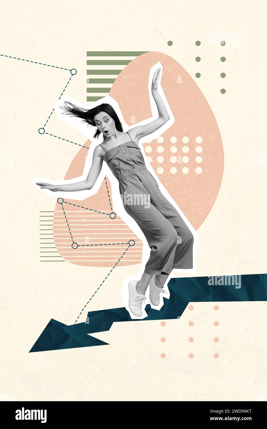 Vertical collage creative poster black white filter shocked amazed ...