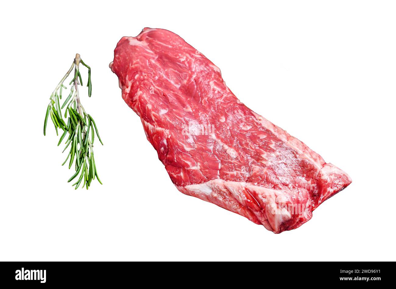 Raw flank beef meat steak. Isolated on white background, Top view Stock ...