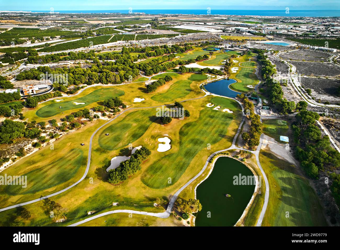 Aerial shot, drone point of view of Lo Romero Golf located in the Pilar ...