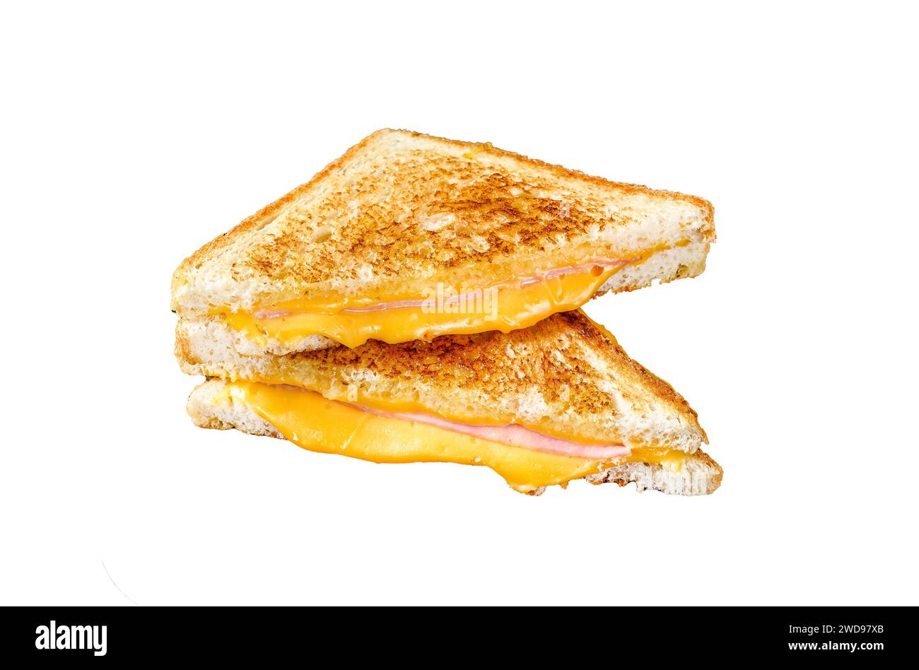 Fried ham and melted cheese sandwich. Isolated on white background, Top ...