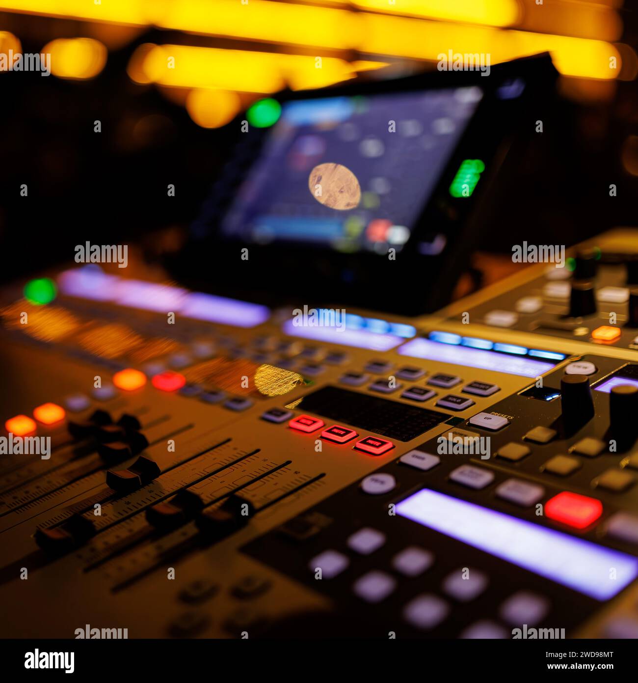 Modern sound mixer console with colorful buttons and sliders, set ...