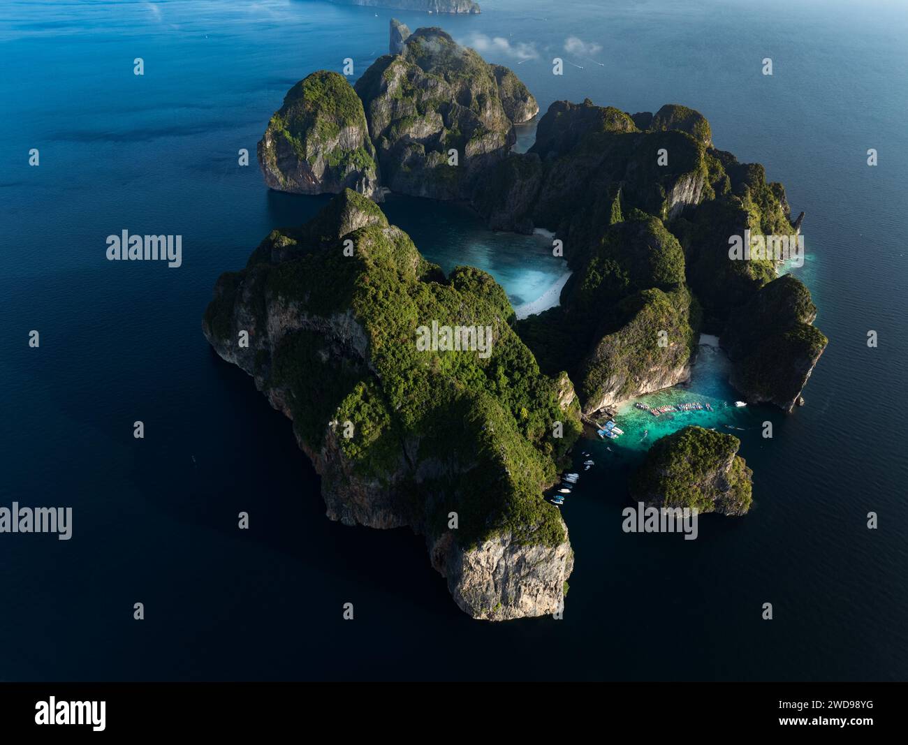 View from above, aerial view of Ko Phi Phi Lee, a ring of steep ...