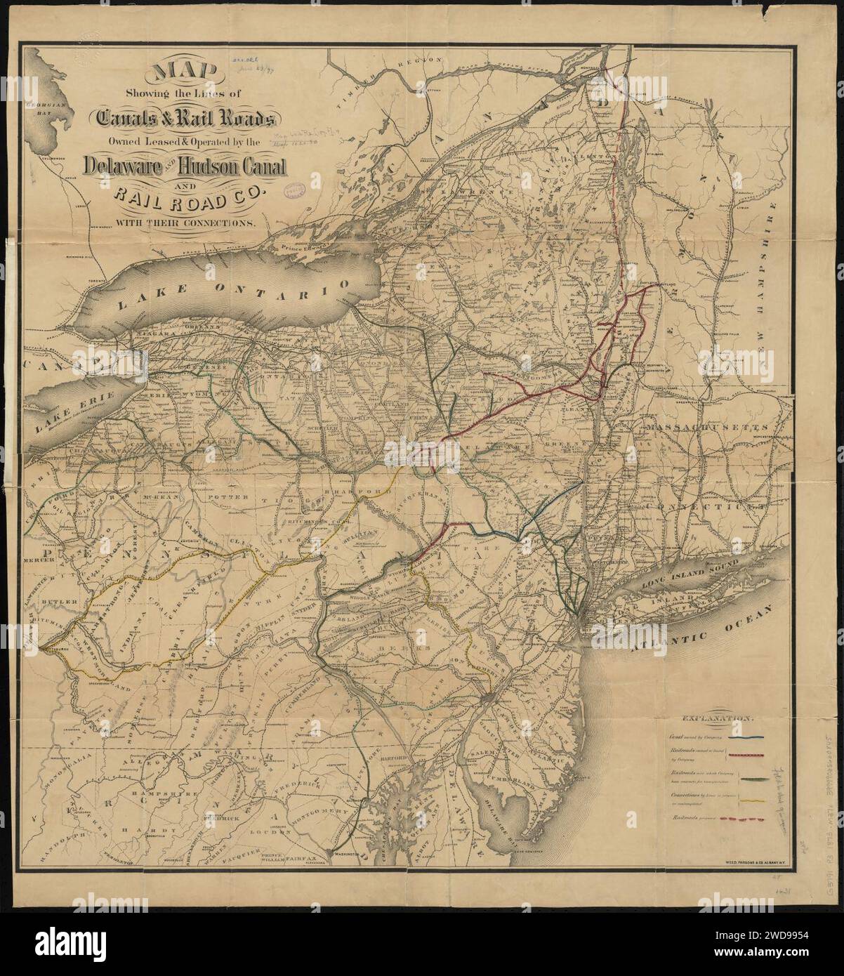 1873 Map showing the lines of canals and rail roads owned, leased and ...