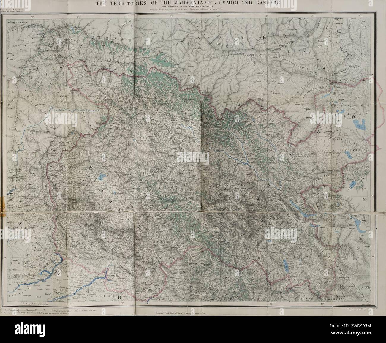 1874 map of Jammu and Kashmir by Frederic Drew Stock Photo - Alamy