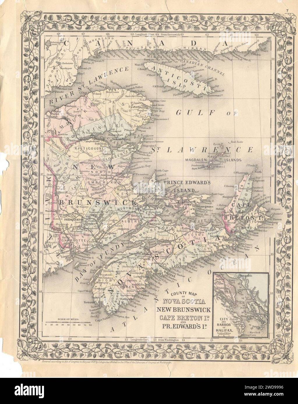 1874 Mitchell Map of the Maritime Provinces of Canada Stock Photo - Alamy