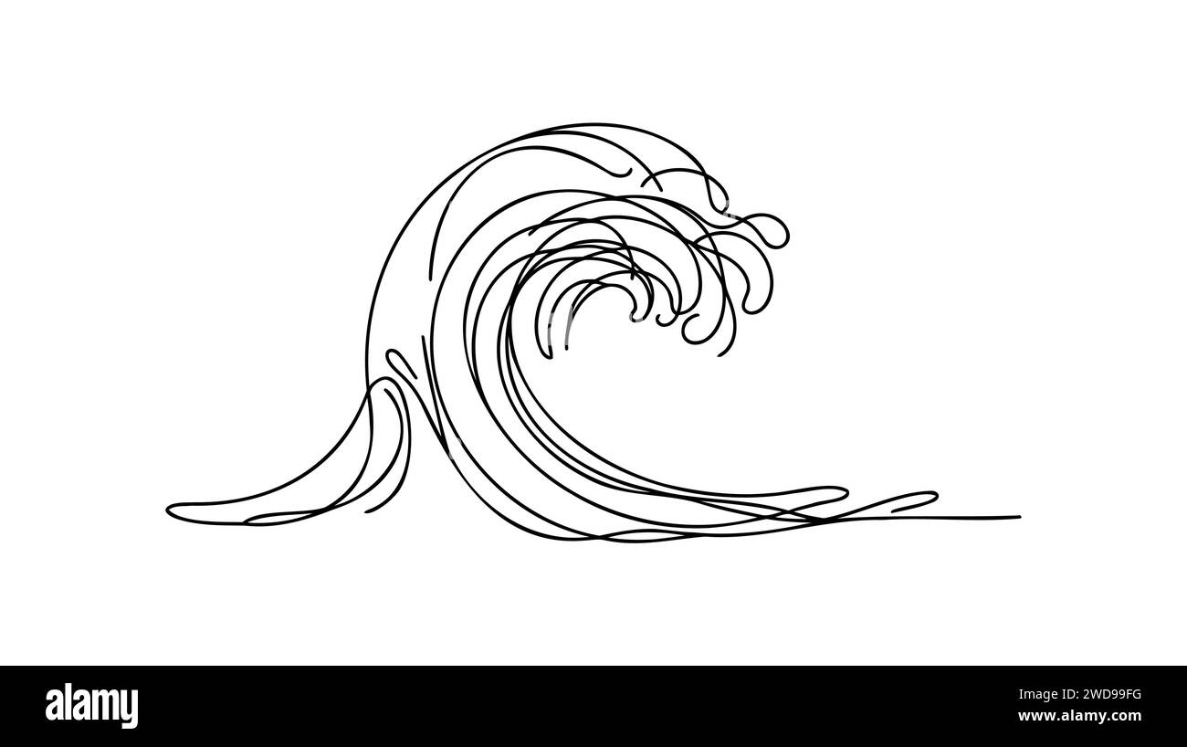 Vector isolated one line simple waves line drawing. Single line waves ...