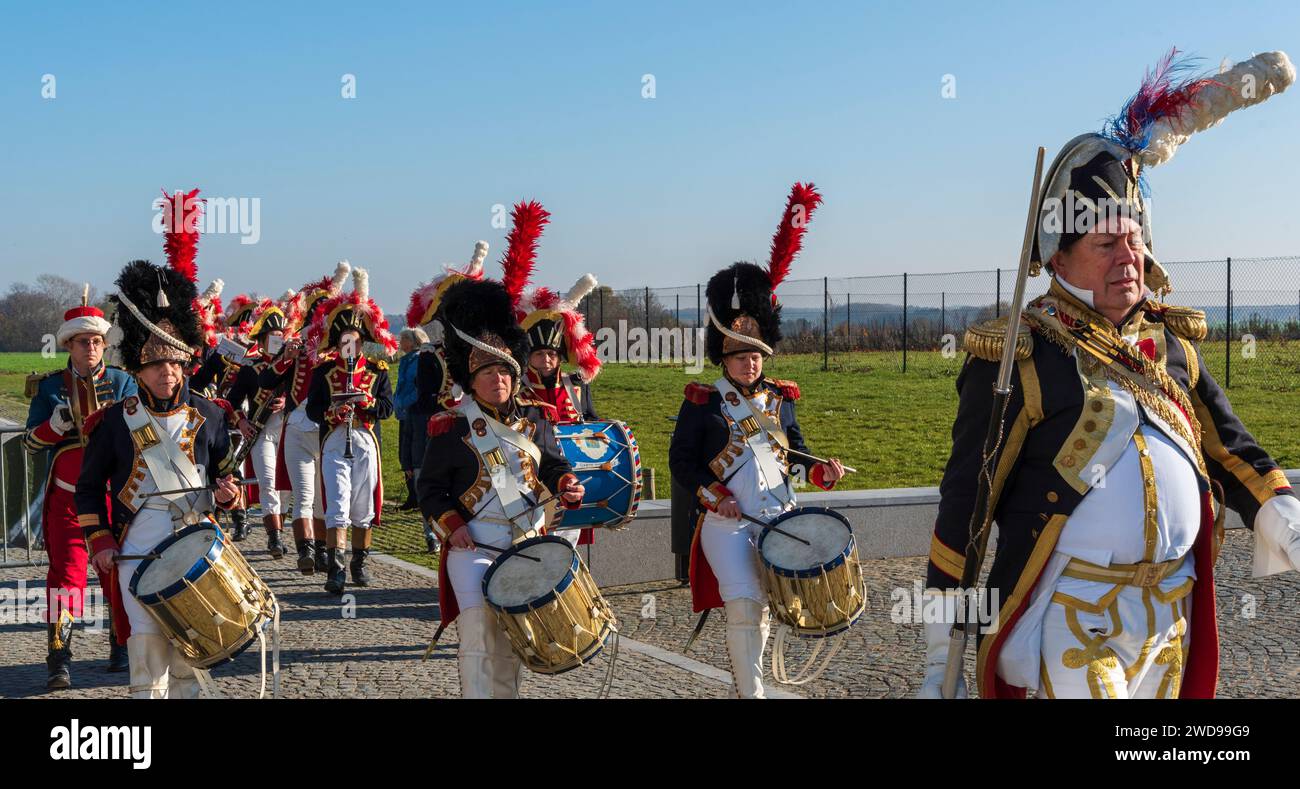 Marching band in Napoleonic costume at Waterloo battlefield Stock Photo ...