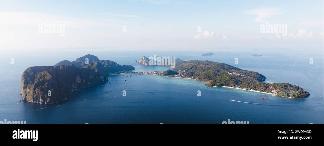 Panoramic view from above, stunning aerial view of Ko Phi Phi Don. Ko ...