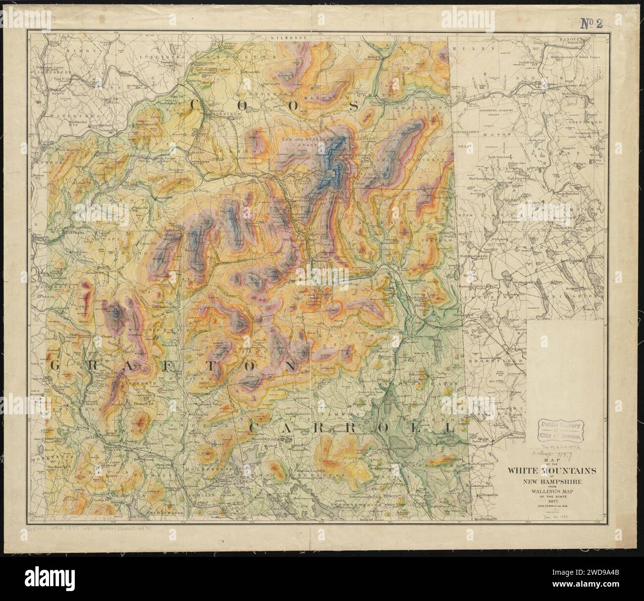1877 Map of the White Mountains of New Hampshire from Walling's map of ...