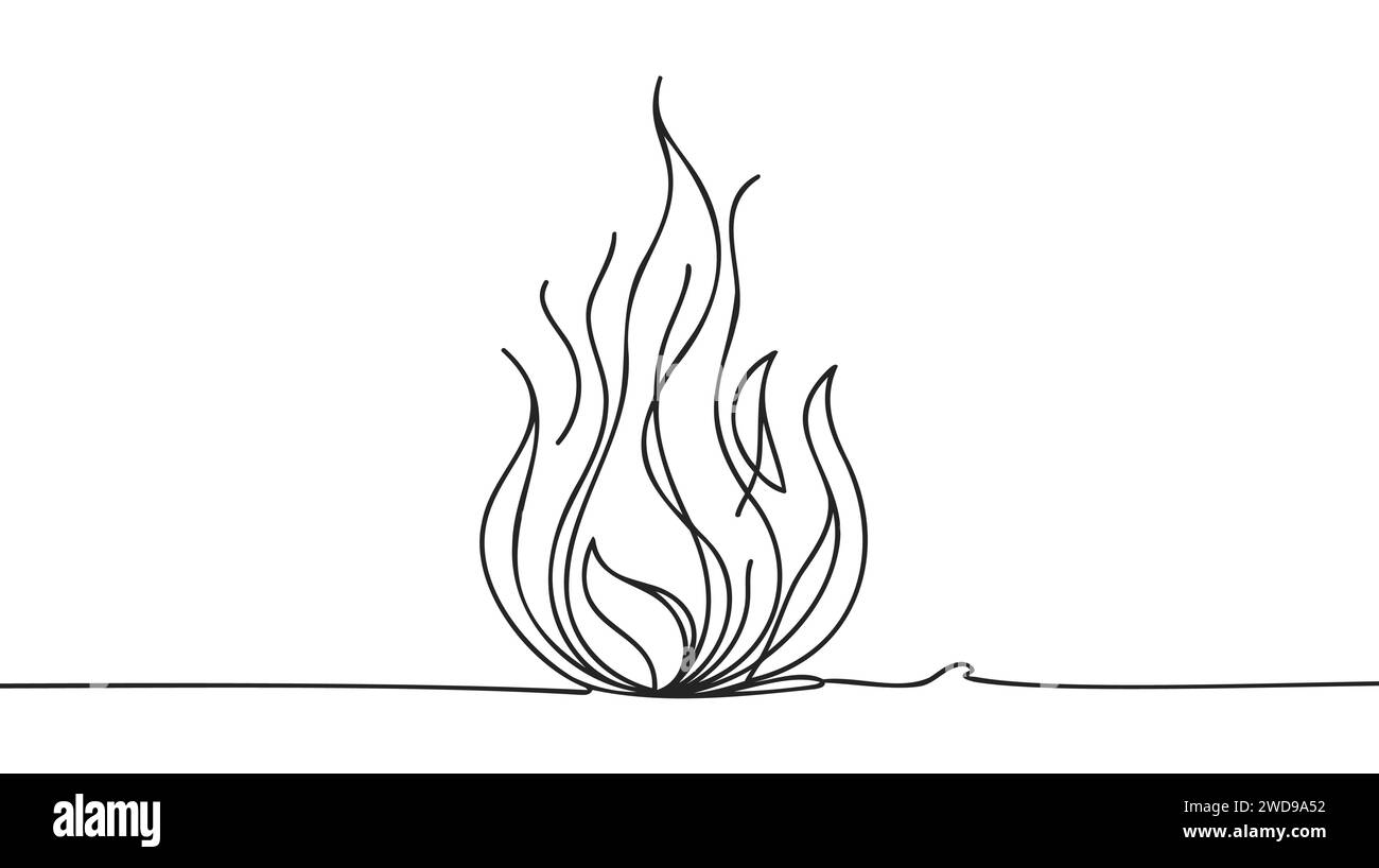 Continuous one line drawing of fire. Fire flame single line art vector ...