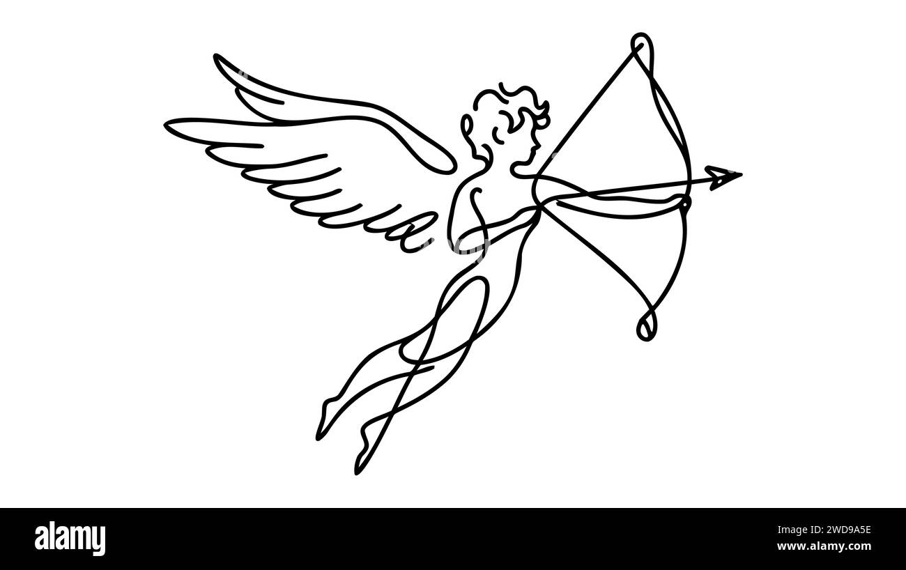 Continuous one line drawing of little angel Cupid. Vector illustration ...
