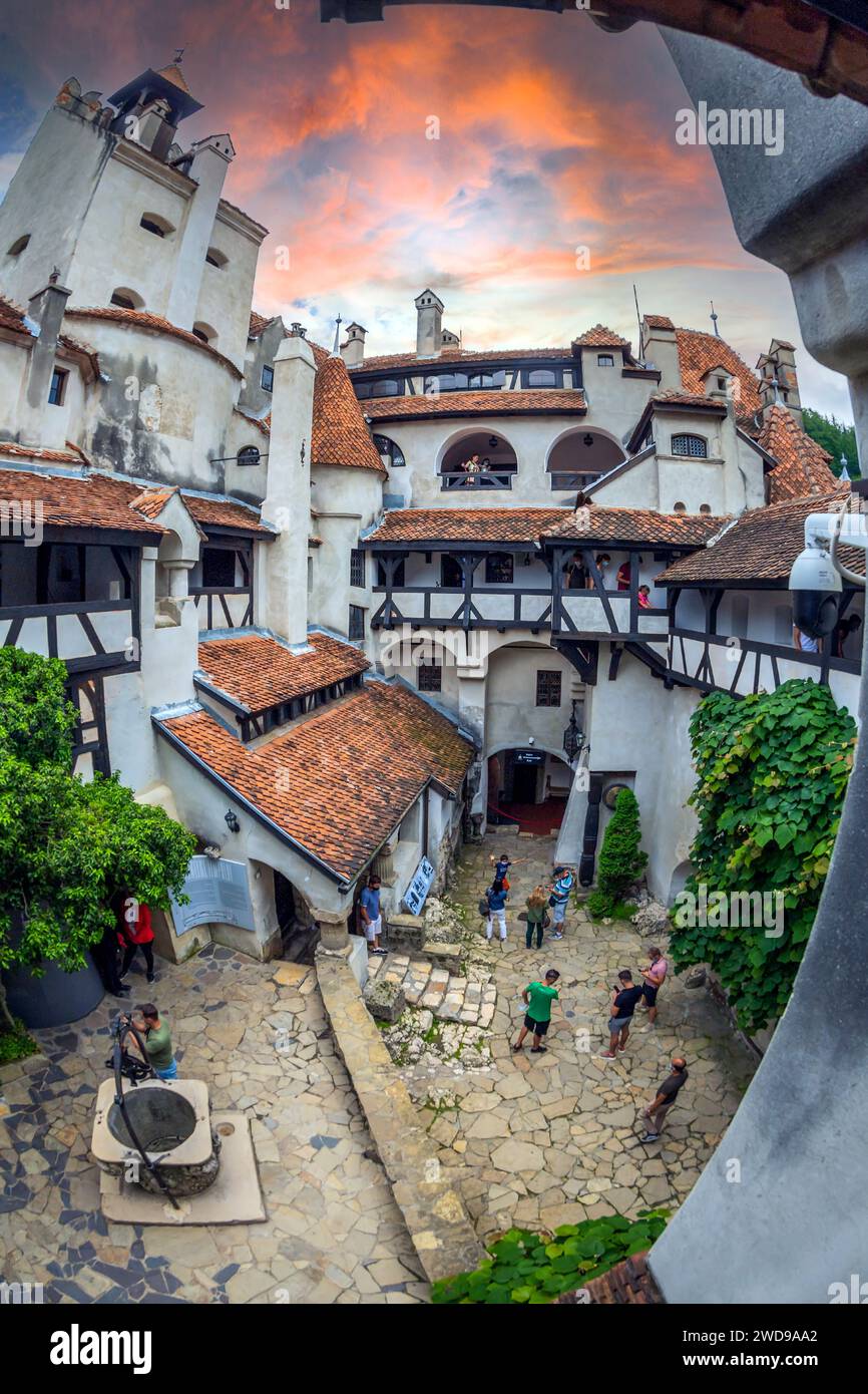 BRAN, TRANSYLVANIA, ROMANIA - JULY 22, 2020: View of Inner yard of Bran ...