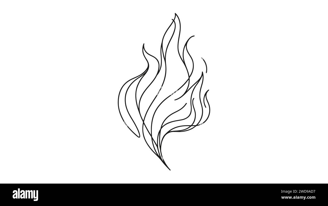 Continuous one line drawing of fire. Fire flame single line art vector ...