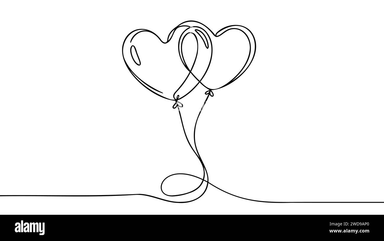 Two Hearts Continuous One Line Drawing. Valentines day concept. Hearts ...