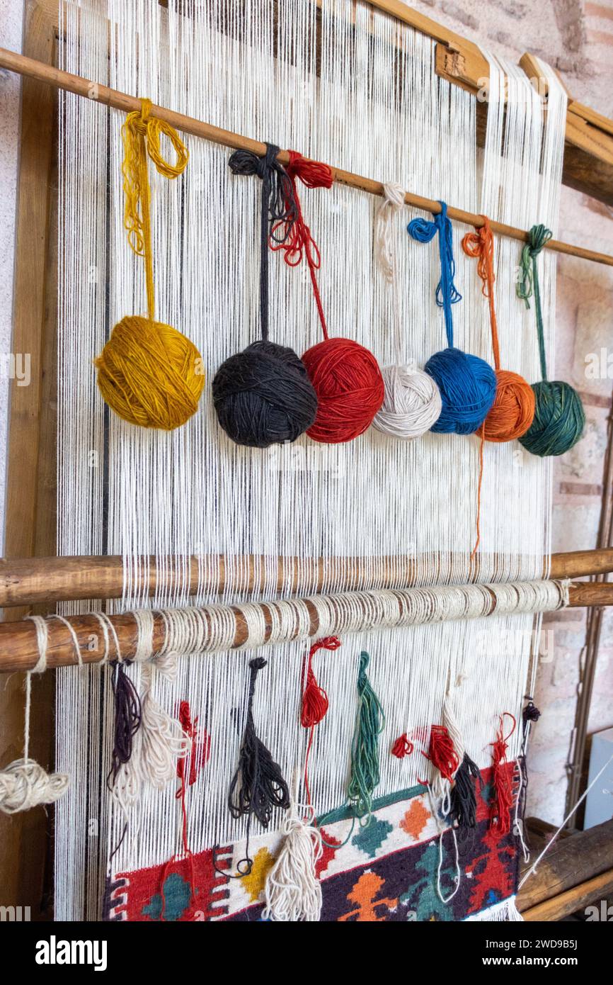 Old and traditional wooden hand loom for carpets and rugs Stock Photo ...