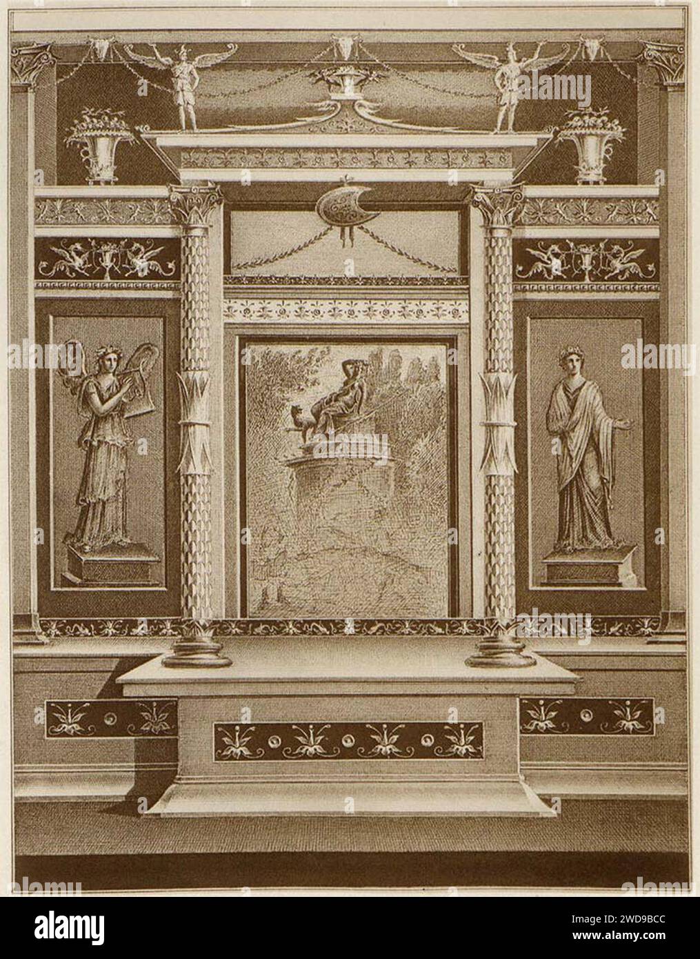 1882 painting by A Sikkard of east wall of exedra y of the House of the ...
