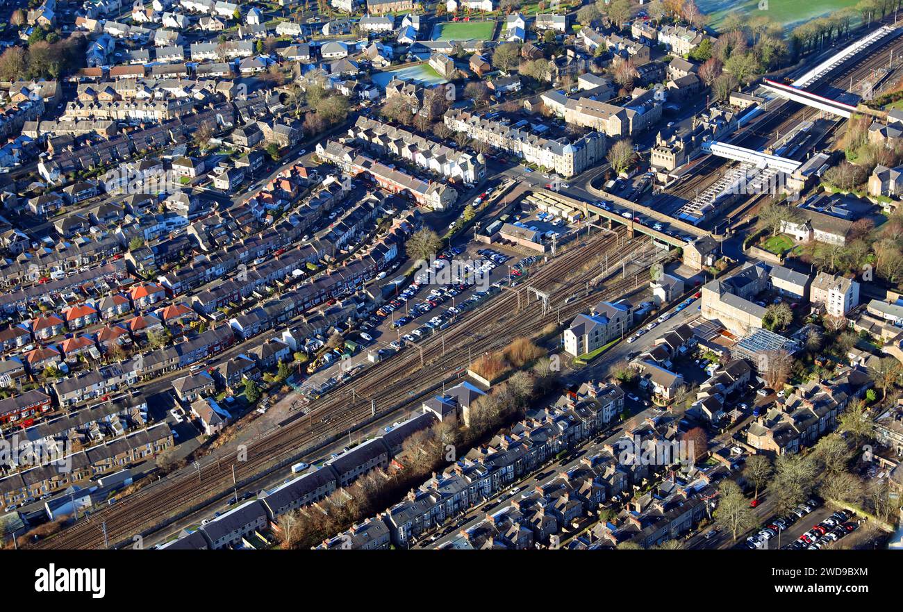 aerial view of Lancaster Train Station, a railway station just west of ...