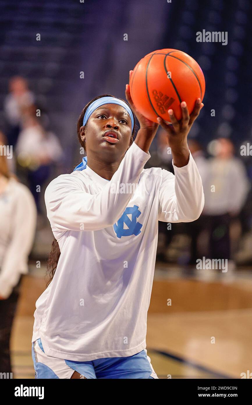 Atlanta, Georgia. 18th Jan, 2024. North Carolina's Maria Gakdeng warms ...