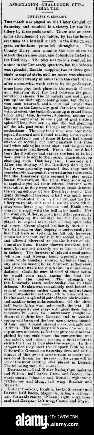 1885 Irish Cup Final, Distillery 3–0 Limavady, Belfast News-Letter, 23 ...