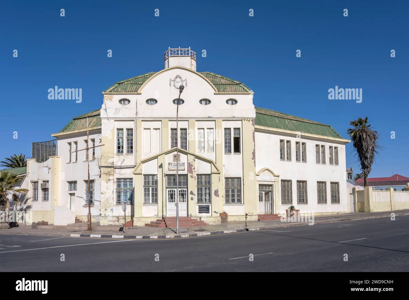 cityscape with decorated former railway station building at historical ...