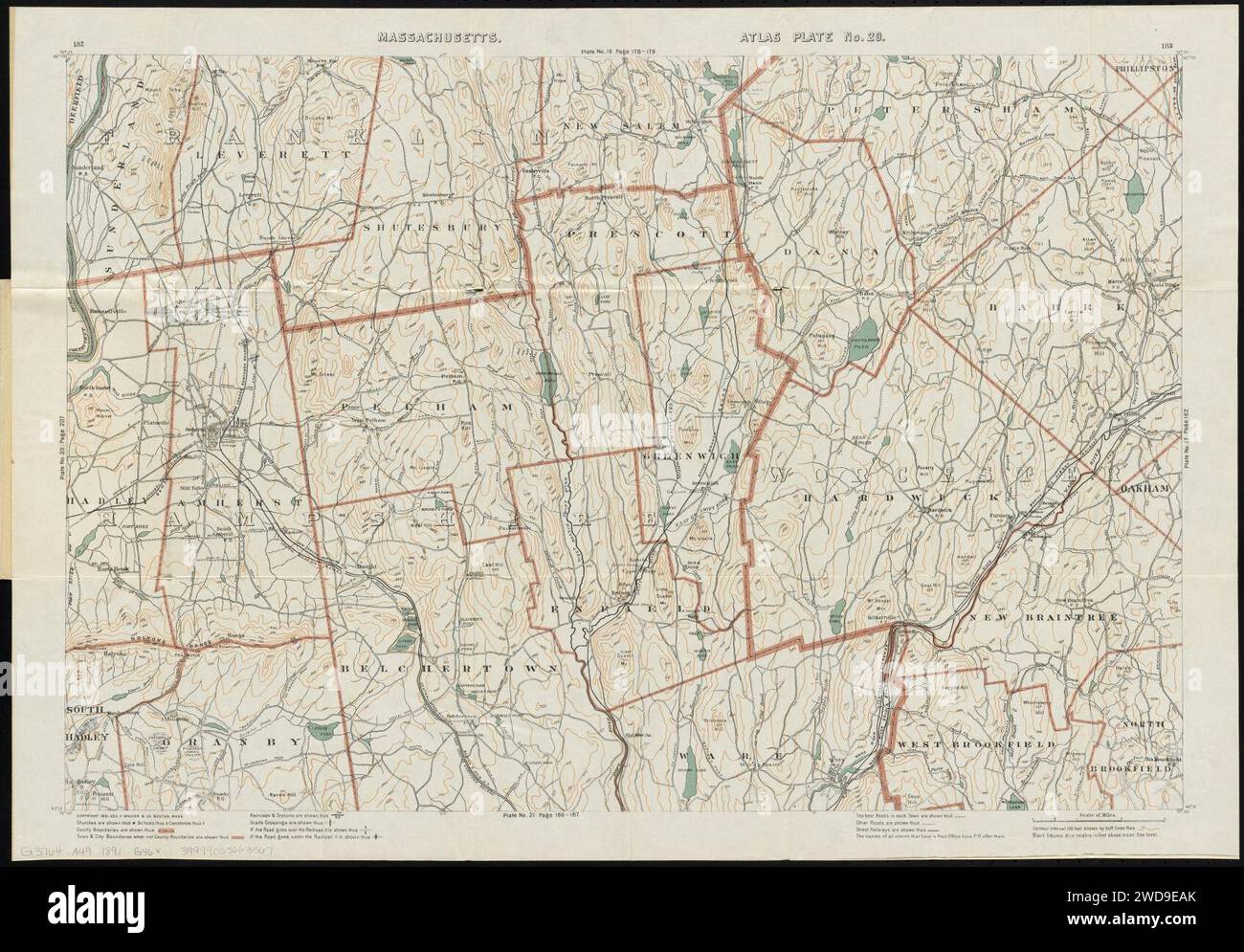 1891 (circa) map of Amherst, Massachusetts, and towns to its east, by ...
