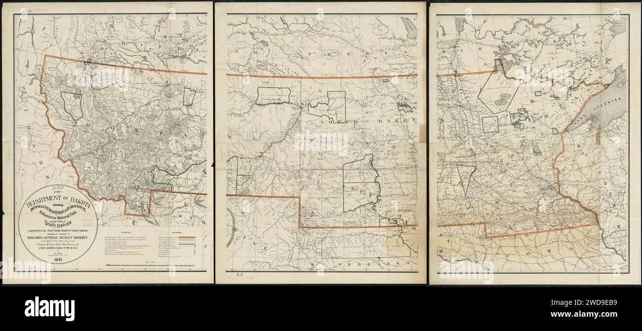 1891 Map of the Department of Dakota including Minnesota, North Dakota ...