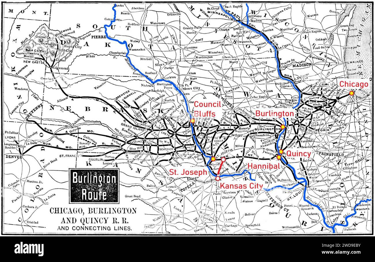 1891 Poor's Chicago, Burlington and Quincy Railroad cut colorized Stock ...