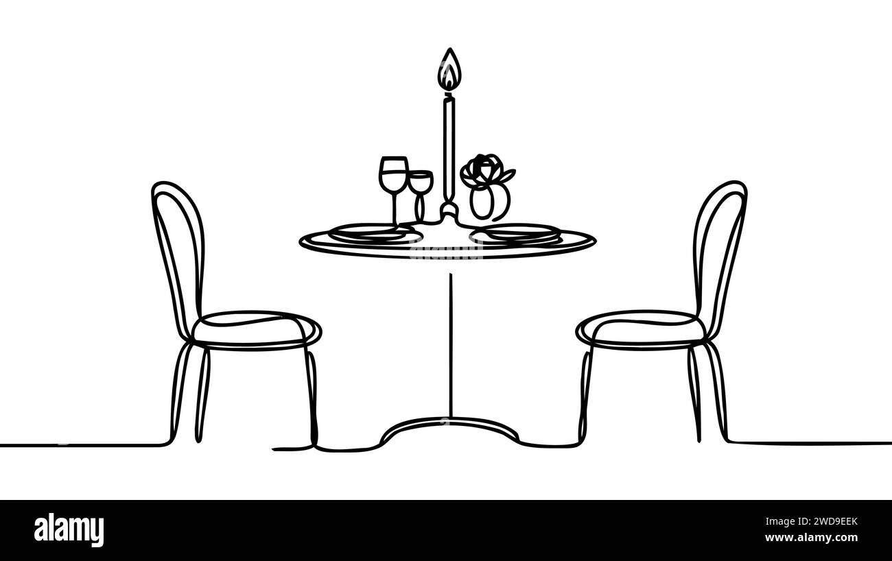 Single continuous line drawing of date, dating dinner together at ...