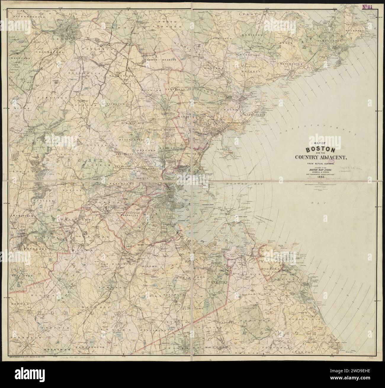 1892 (circa) Map of Boston and the country adjacent from actual surveys ...