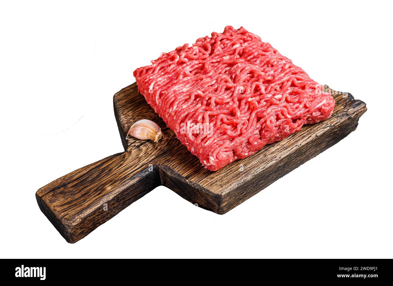 Raw mince meat, pumpkin with garlic and onion. Isolated on white ...