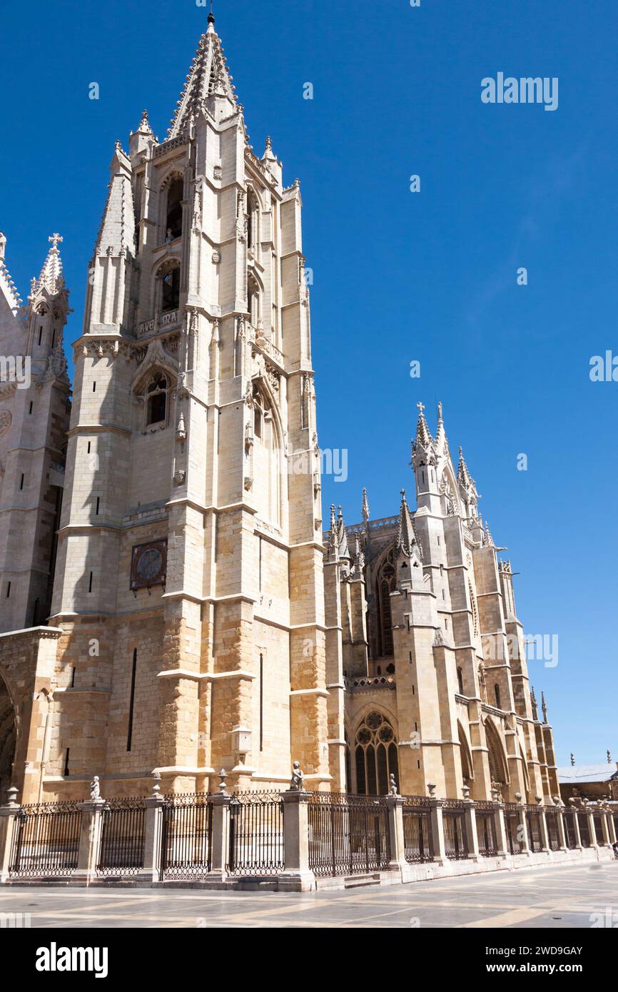 Leon cathedral facade view, Spanish landmark. Gothic architecture Stock ...