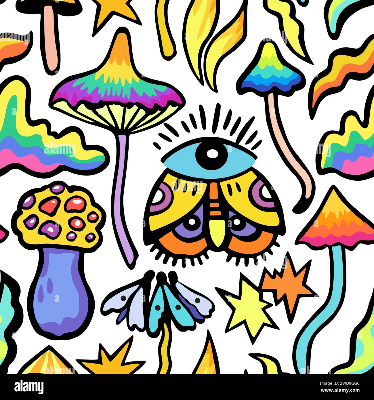 Bright colorful seamless pattern with psychedelic vivid fantasy ... Bright colorful seamless pattern with psychedelic vivid fantasy ...