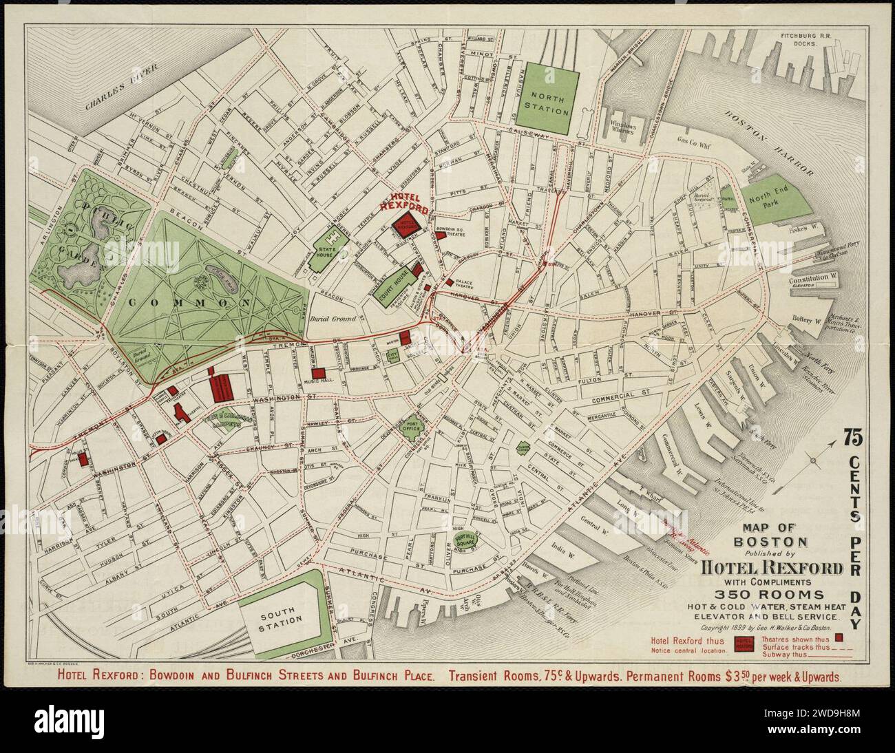 1899 (circa) Map of Boston showing early Green Line subway, by Geo. H ...